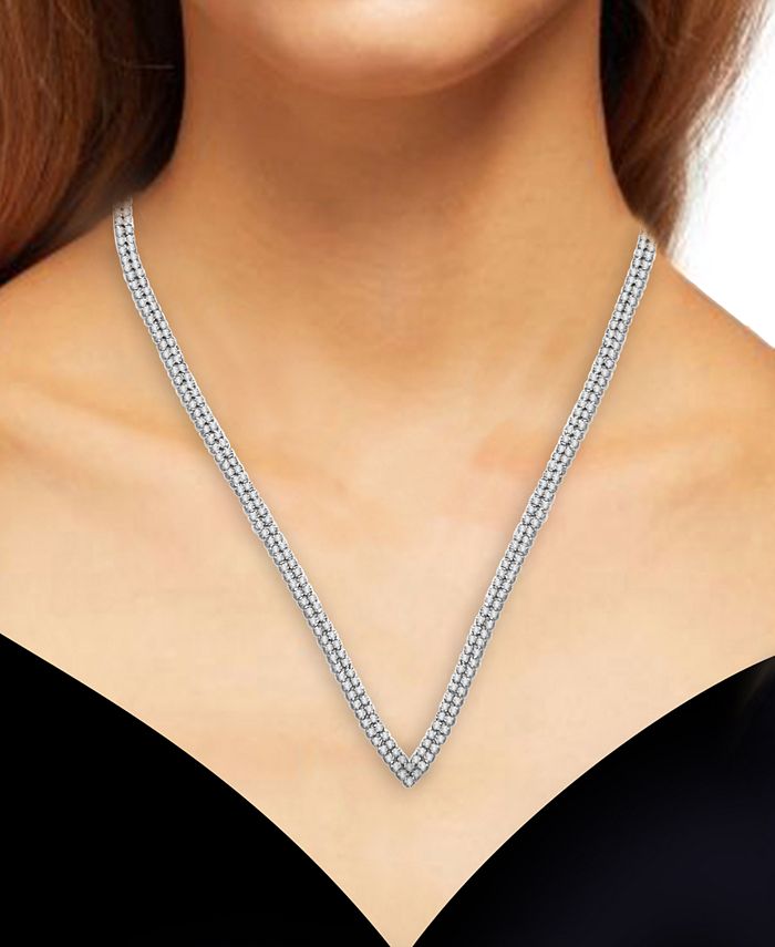 Macy's Diamond Double Row V 16-1/2" Collar Necklace (10 ct. t.w.) in 14k White Gold - Macy's