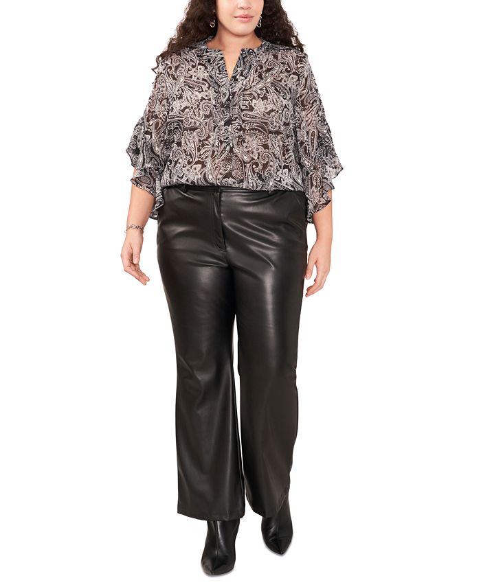 Vince Camuto Trendy Plus Size Pintucked Ruffle-Sleeve Blouse - Macy's