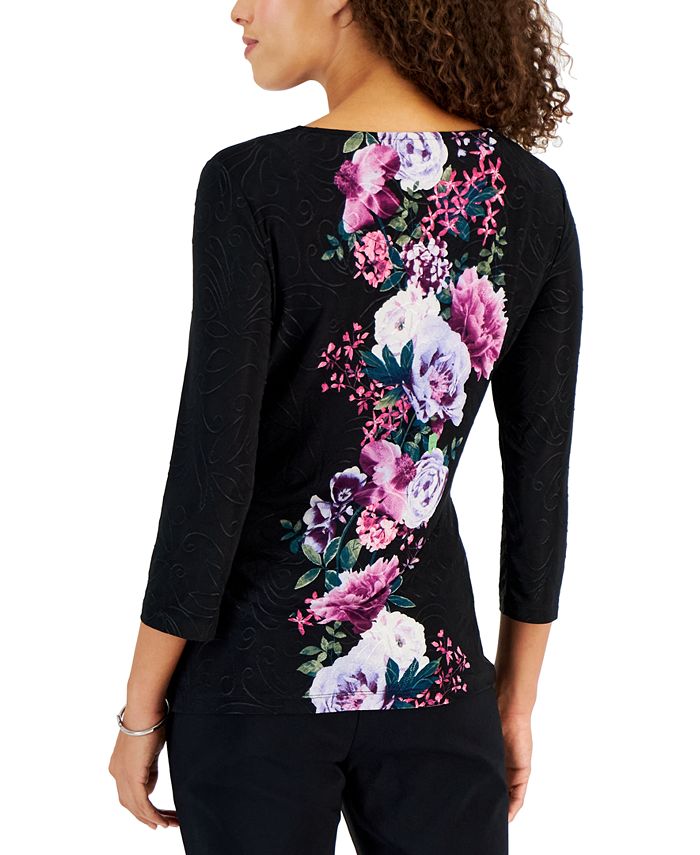 JM Collection Women's Printed 3/4 Sleeve Jacquard Top, Created for Macy ...