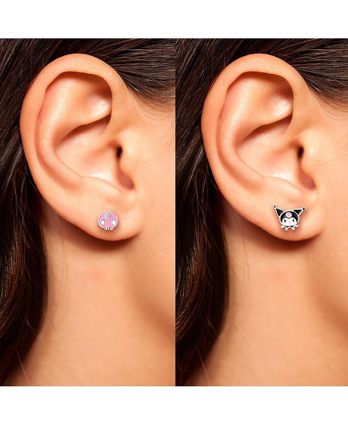Hello Kitty Sanrio Pink Skull and Kuromi Silver Plated Earring Set - 2 ...
