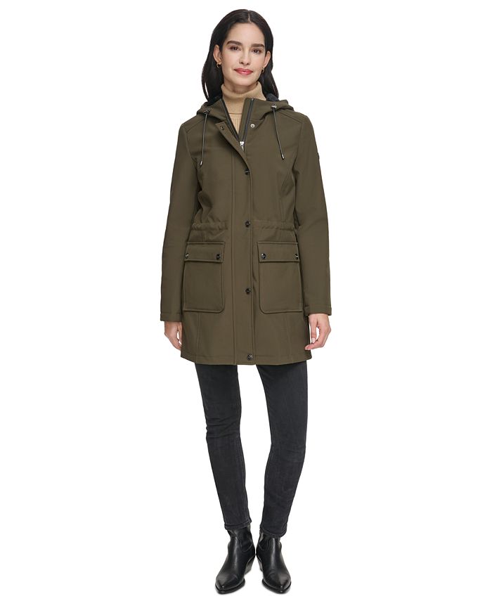 DKNY Women's Drawstring-Hood Snap-Front Anorak Raincoat - Macy's