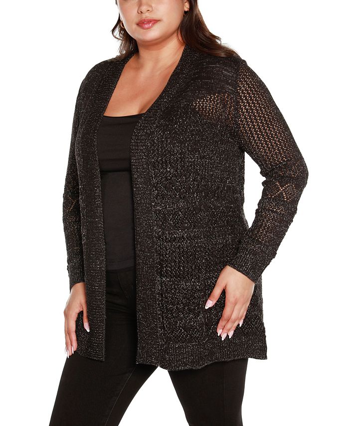 Belldini Plus Size Lurex Pointelle Open-Front Cardigan Sweater - Macy's