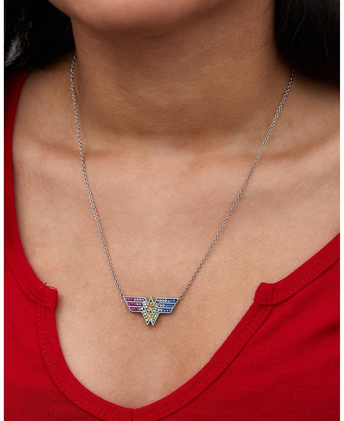 DC Comics Wonder Woman Stainless Steel Multi Color Crystal Logo Pendant ...
