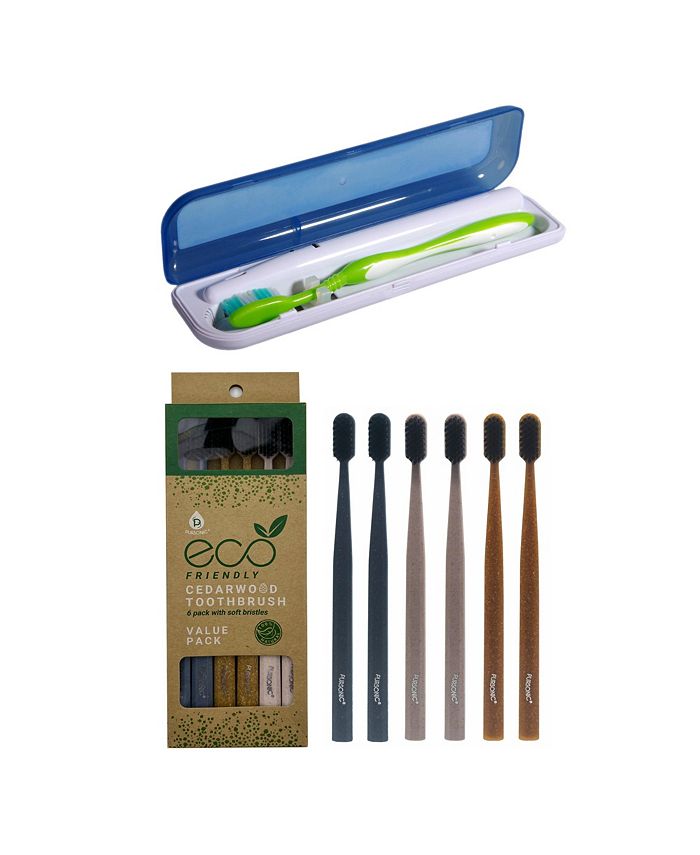 PURSONIC 100% Eco-friendly Cedarwood Toothbrushes (6 Pack) & Portable ...