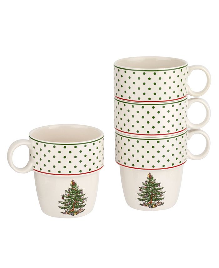 Spode Christmas Tree Polka Dot 9 Piece Hot Chocolate Dinnerware Set ...