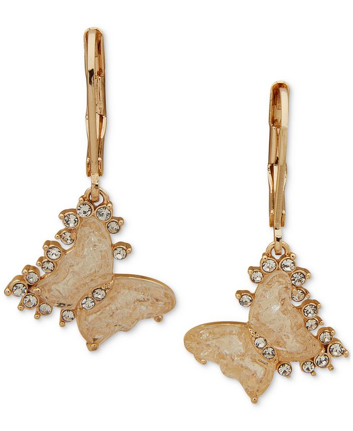 lonna & lilly Gold-Tone White Pavé Butterfly Drop Earrings - Macy's