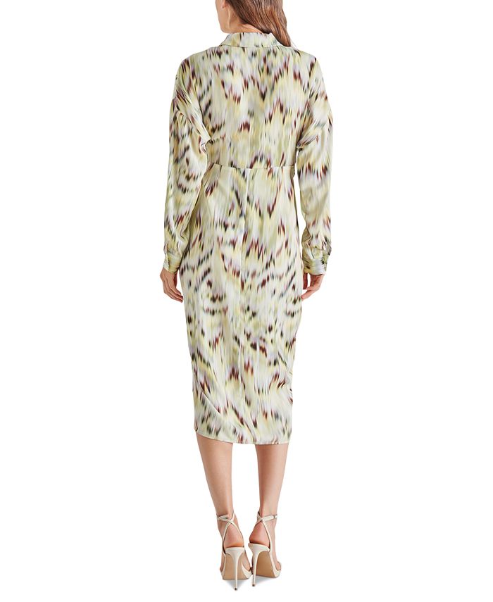 Steve Madden Women's Sula Printed Long-Sleeve Washed-Satin Shirt Dress ...