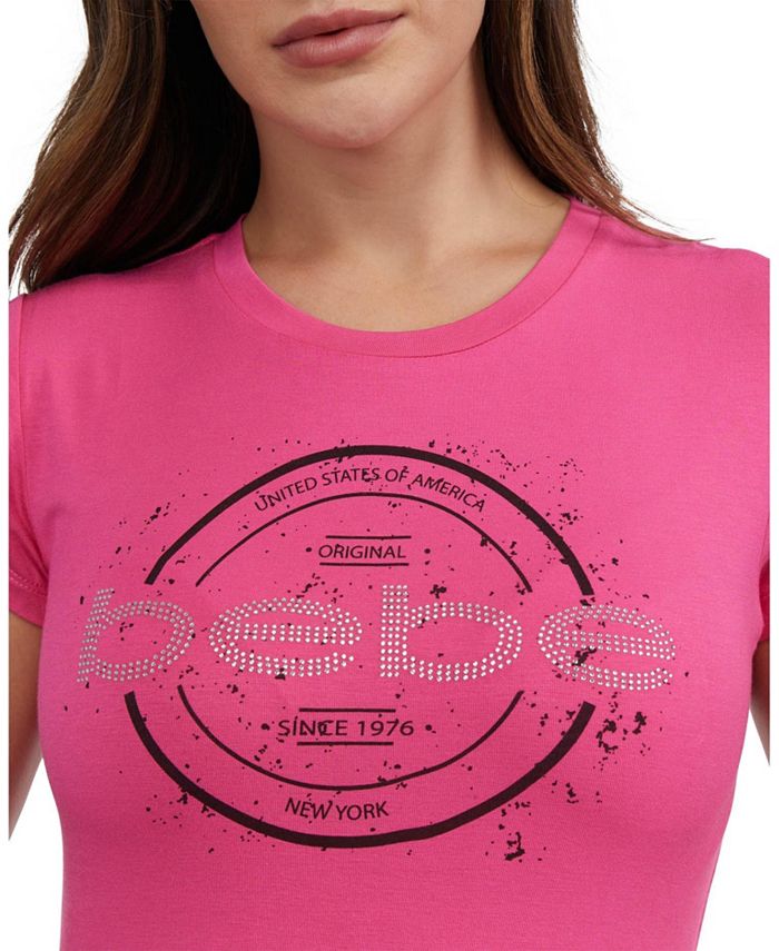 Bebe Women's Short Sleeve Logo T-Shirt with Rhinestones - Macy's
