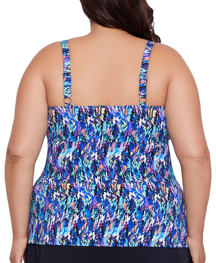 Swim Solutions Plus Size Printed Tiered Tankini Top Created For Macys