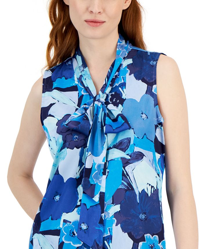Tahari ASL Women's Printed Sleeveless Bow-Neck Blouse - Macy's