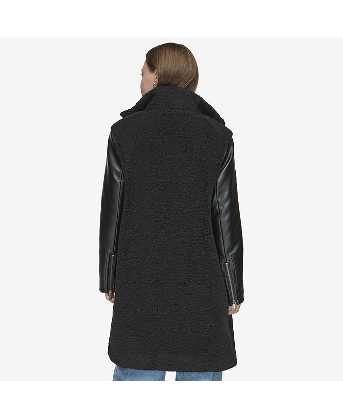 Andrew Marc Women's Tunis Faux Sherpa and Faux Leather Coat - Macy's