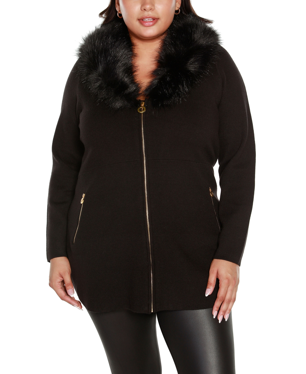 Click here for Belldini Black Label Plus Size Faux Fur Collar Car... prices