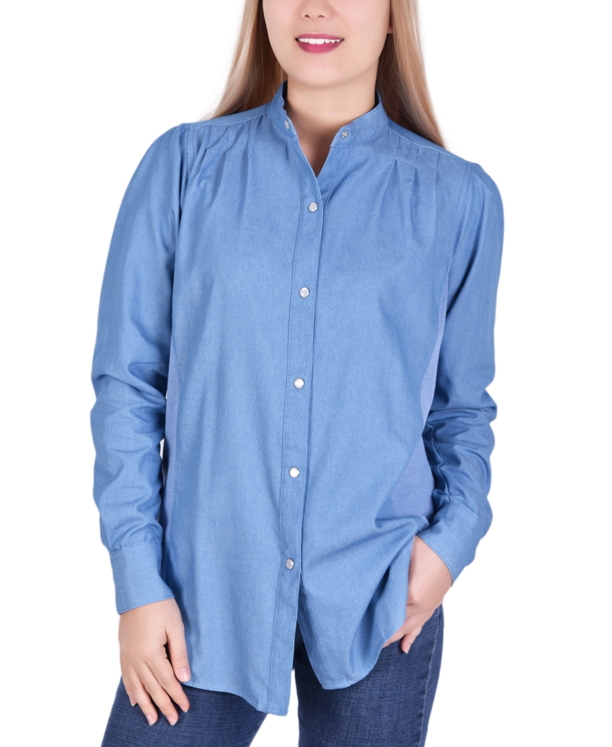 Click here for Ny Collection Petite Long Sleeve Chambray Blouse -... prices