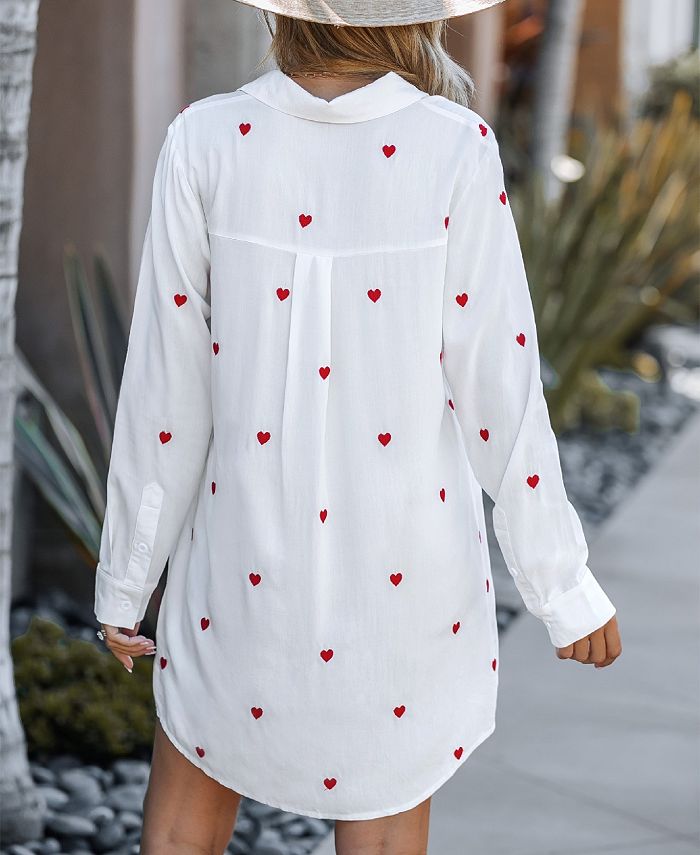 CUPSHE Women's Heart Print Button Down Cover Up Shirt Dress - Macy's
