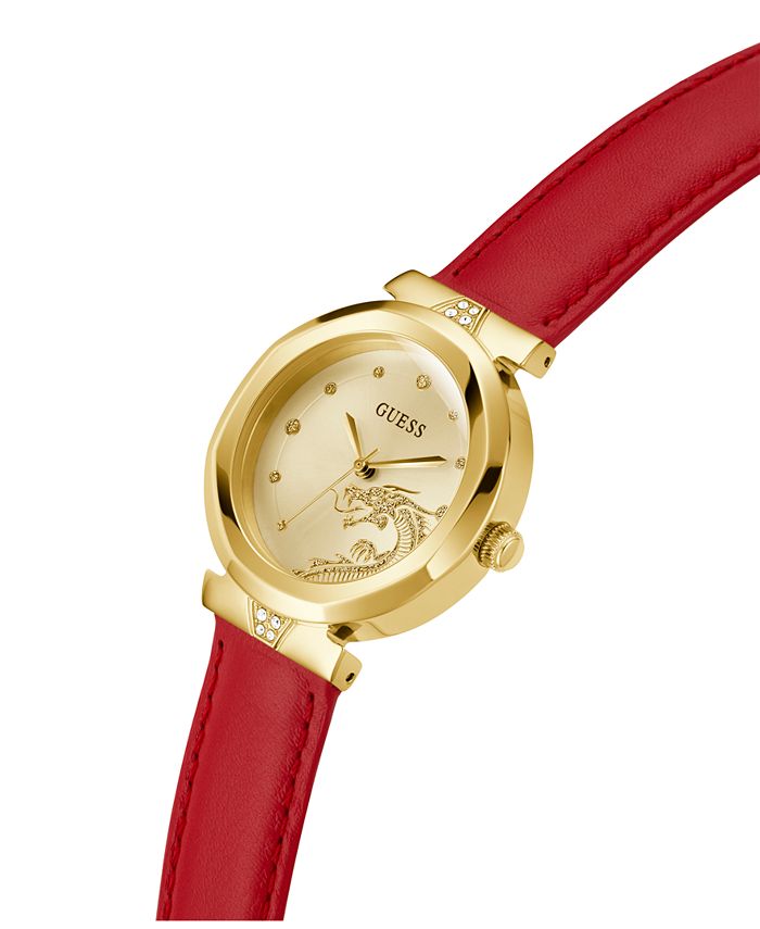 GUESS Women's Analog Red Leather Watch 34mm - Macy's