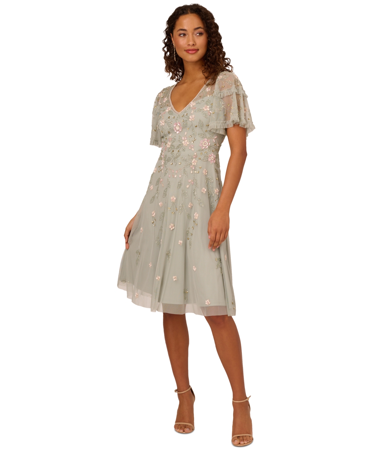 Click here for Adrianna Papell Womens V-Neck Beaded Midi Dress -... prices