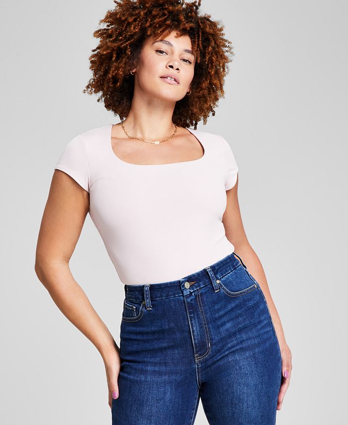 And Now This Women's Double-Layered Ribbed Square-Neck Bodysuit ...