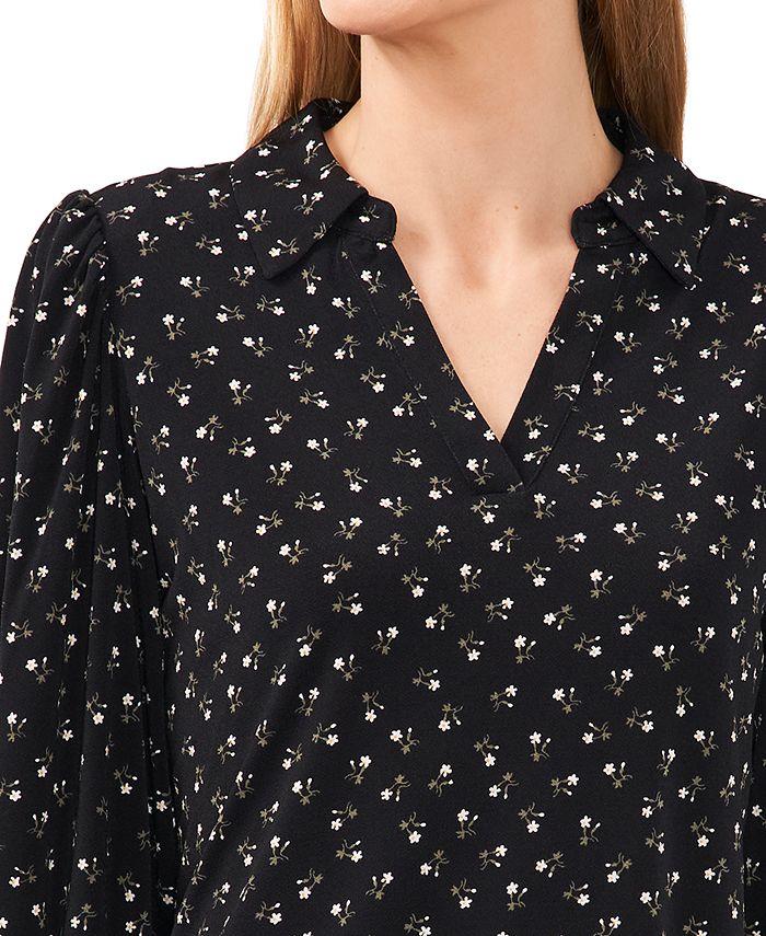 CeCe Women's 3/4-Sleeve Split Neck Collared Knit Top - Macy's