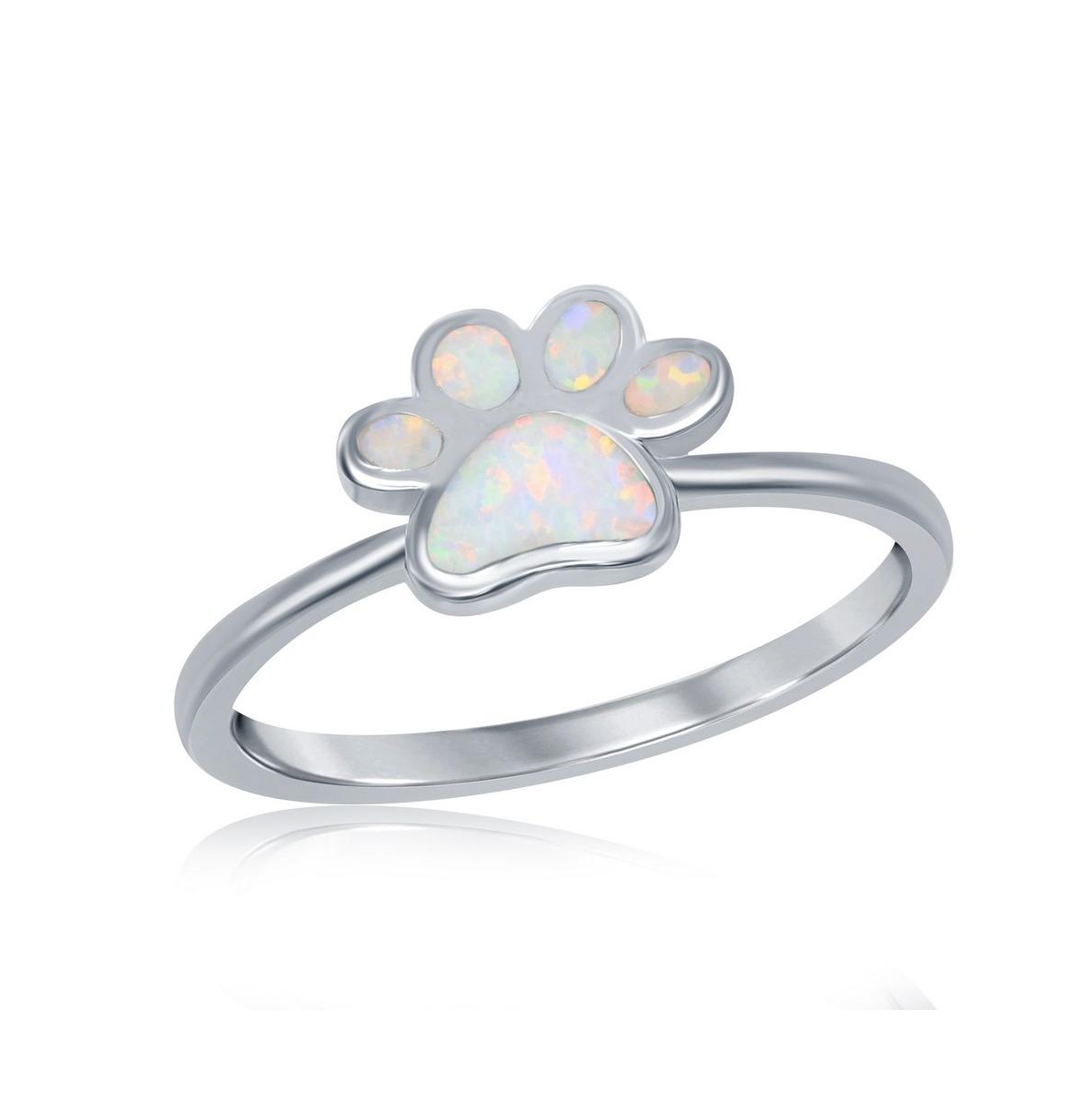 Click here for Sterling Silver White Inlay Opal Paw Print Ring -... prices