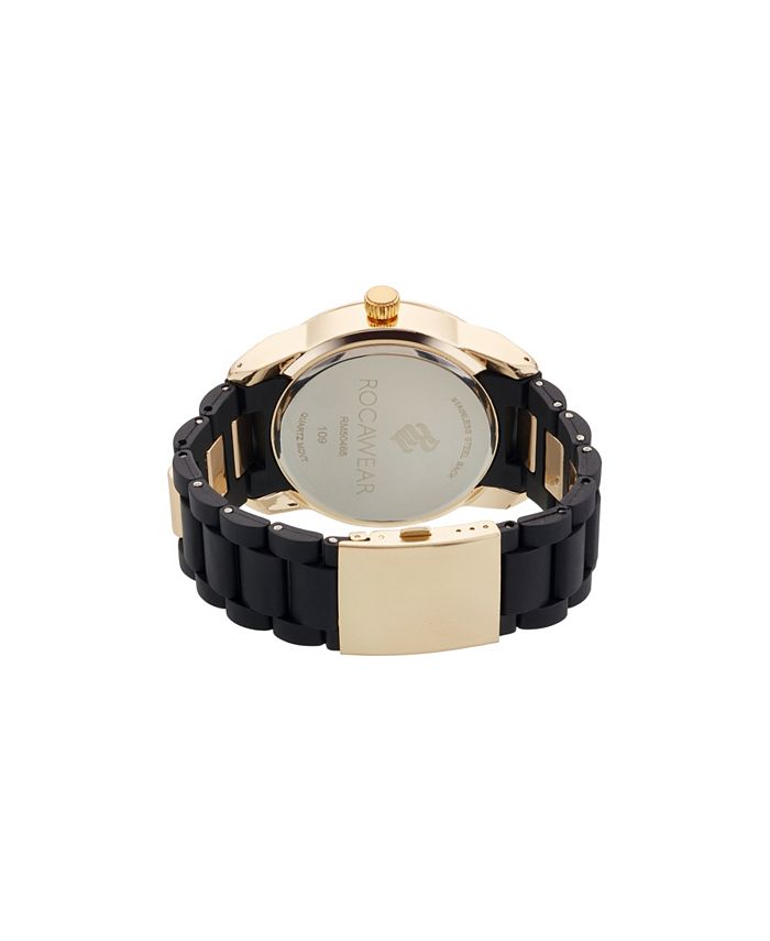 Rocawear Men's Analog Matte Black and Shiny Gold-Tone Link Rubber Strap ...