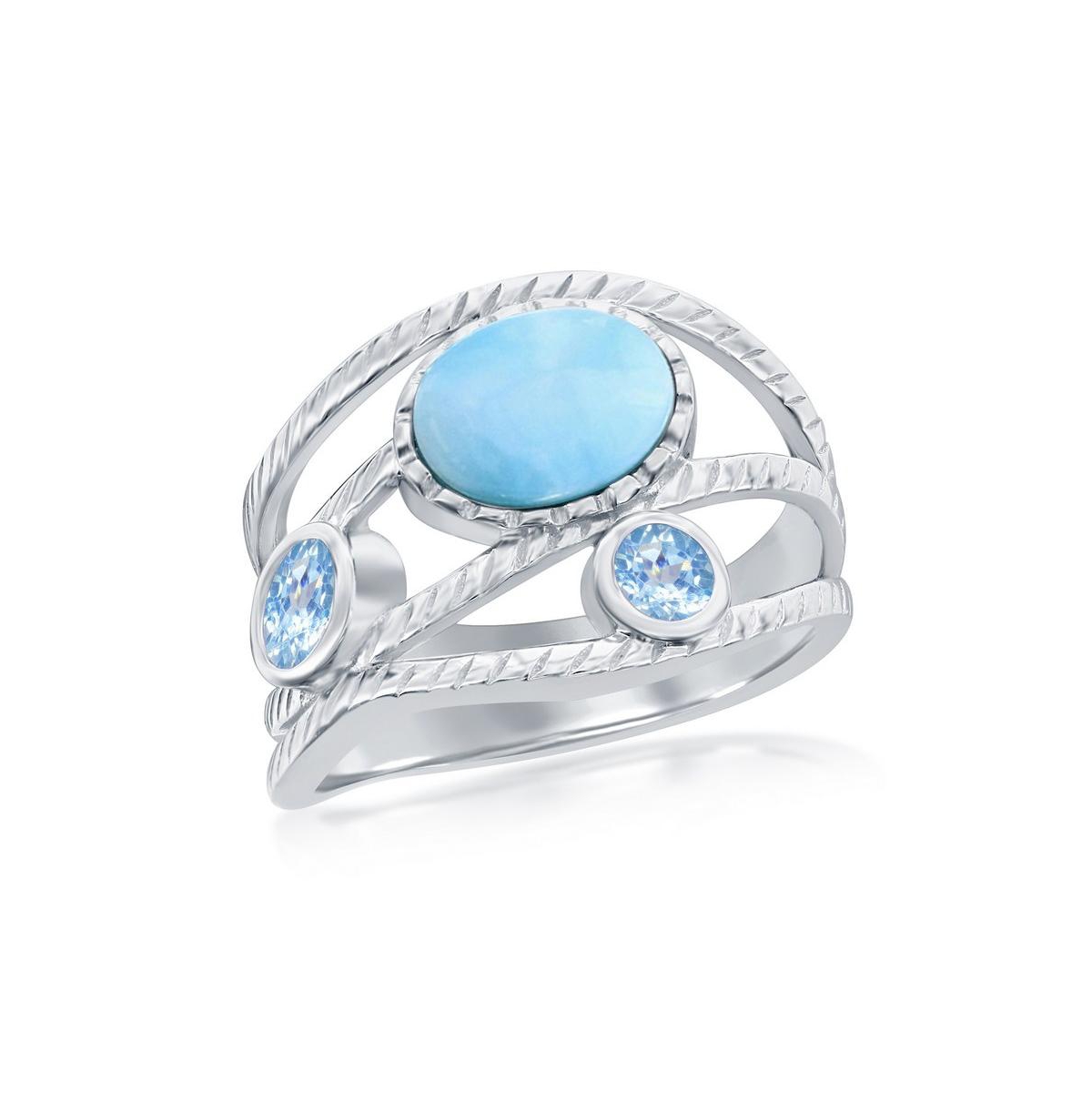 Click here for Sterling Silver Larimar & Blue Cz Ring - Blue prices