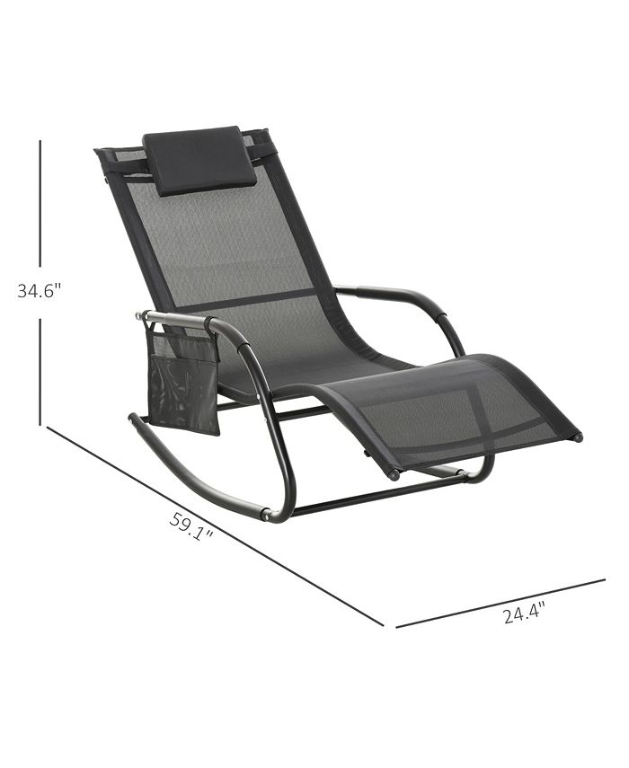 Outsunny Outdoor Rocking Chair, Patio Sling Sun Lounger, Pocket ...