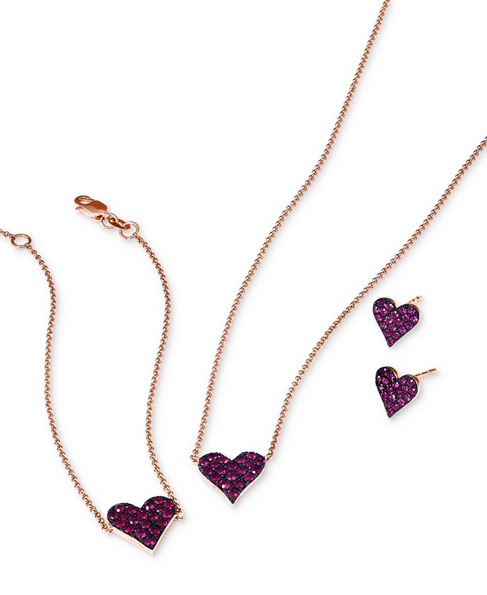 EFFY Collection EFFY® Ruby Pavé Heart 18" Pendant Necklace (3/8 ct. t.w ...