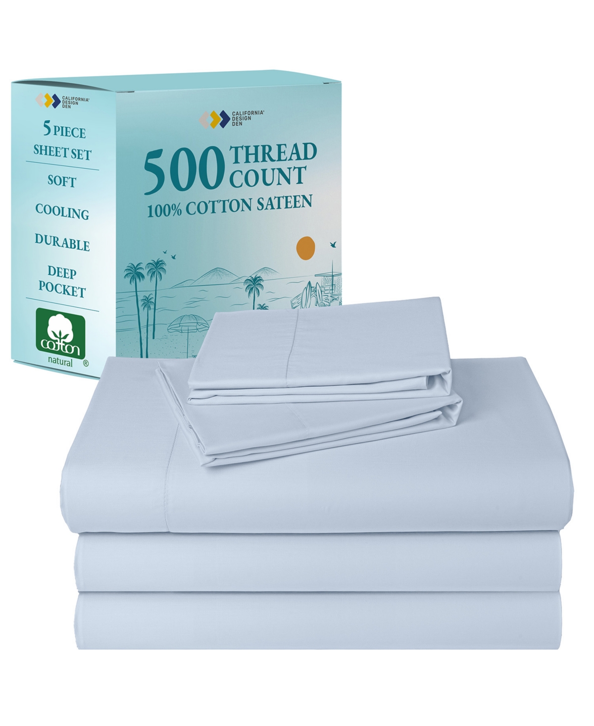 100 Extra Long Staple  500 Thread Count Sateen Weave Sheet Set - Light blue