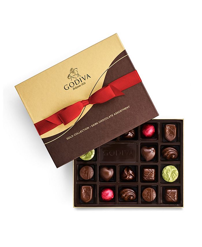 Godiva Assorted Dark Chocolate Gift Box, Red Ribbon, 18 Piece - Macy's