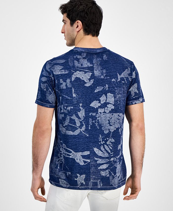 GUESS Men's Allover Leaf Print Short Sleeve Crewneck T-Shirt - Macy's