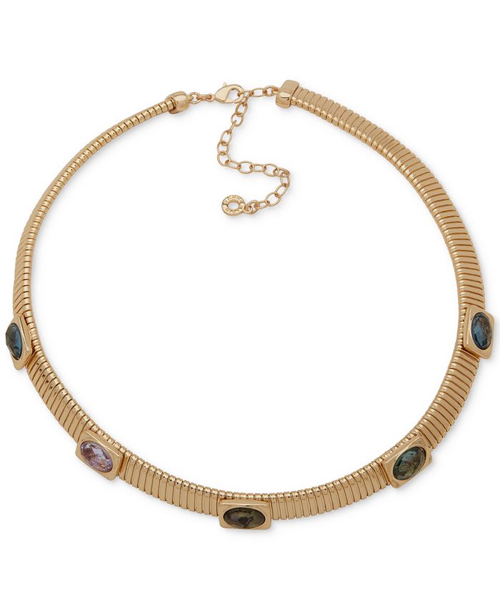 Anne Klein Gold-Tone Mixed Stone Tile Chain Collar Necklace, 16" + 3 ...