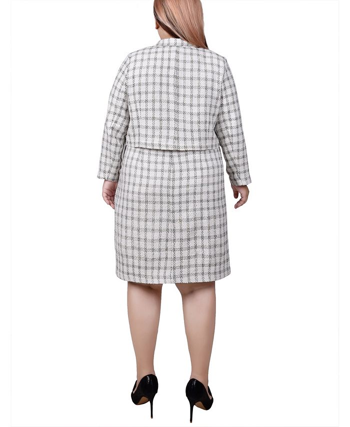 NY Collection Plus Size Long Sleeve Jacket and Tweed Dress, 2 Piece Set ...
