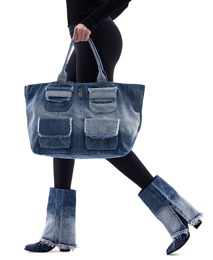 Steve Madden Women's Livvy Distressed Denim Fold-Over Cuffed Cowboy ...