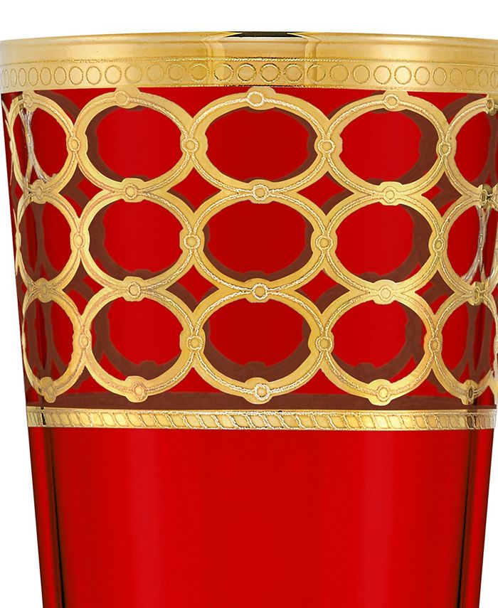 Lorren Home Trends Deep Red Colored High Ball with Gold-Tone Rings, Set ...