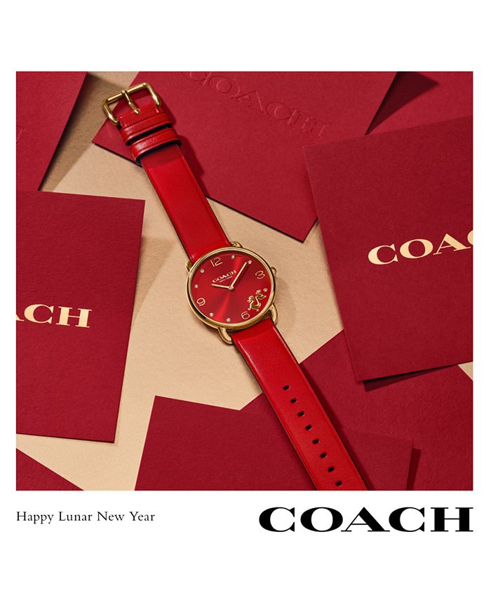 COACH Women's Elliot Lunar New Year Red Leather Strap Watch 36mm - Macy's
