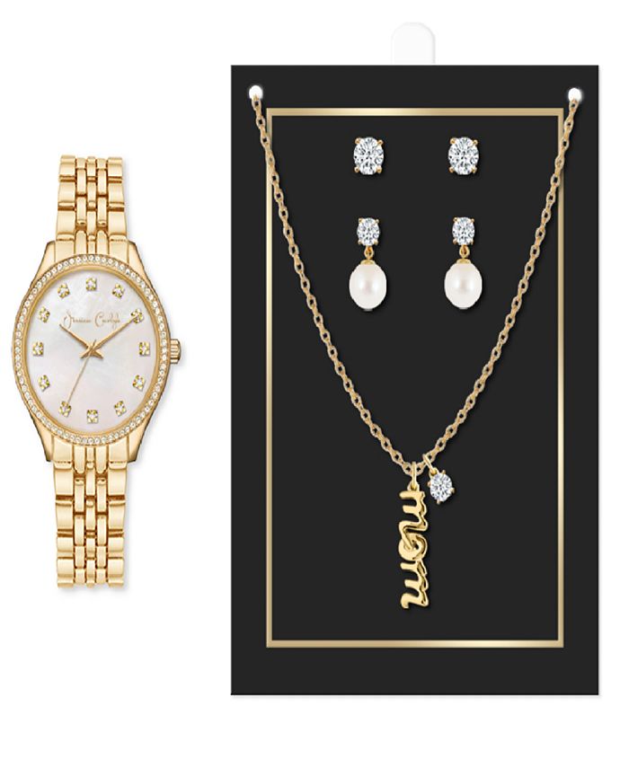 Jessica Carlyle Women's Quartz Gold-Tone Alloy Watch 30mm Gift Set - Macy's