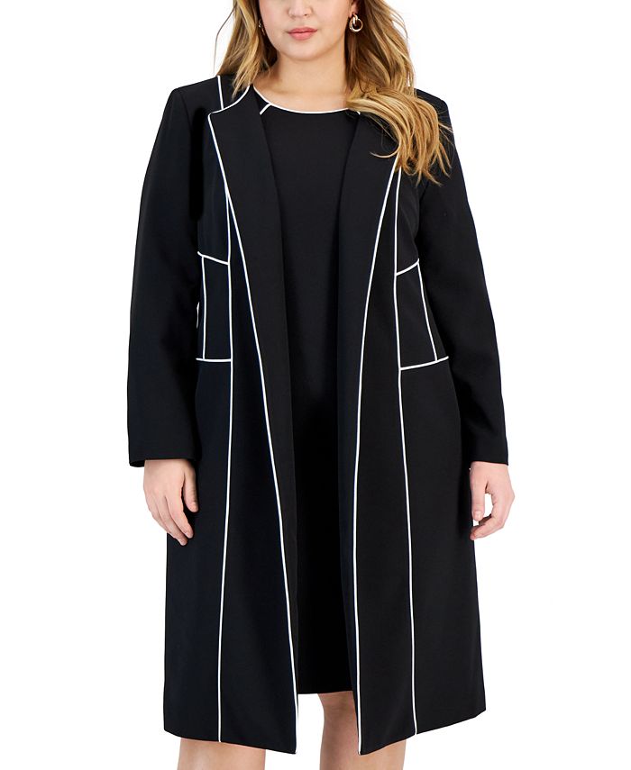 Kasper Plus Size Piped-Trim Open-Front Topper Jacket - Macy's