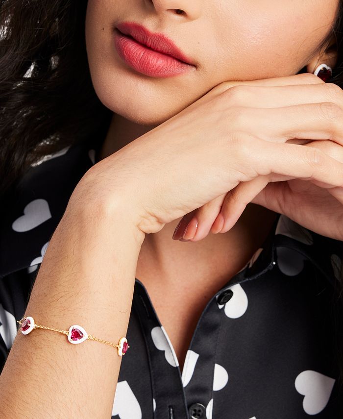 kate spade new york Gold-Tone White-Framed Red Crystal Heart Line ...