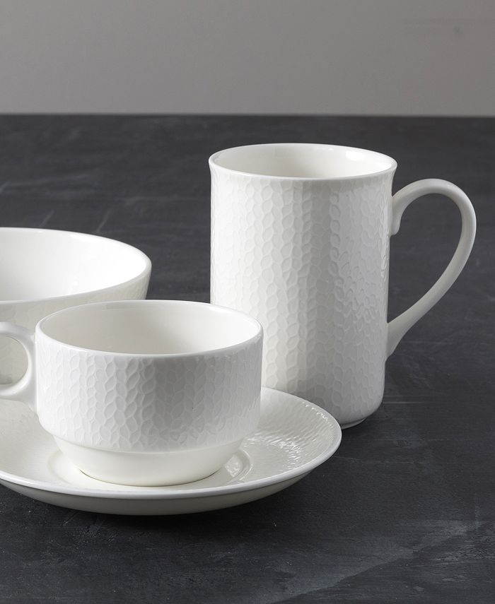 Fortessa Amanda White Embossed Mugs, Set of 4 - Macy's