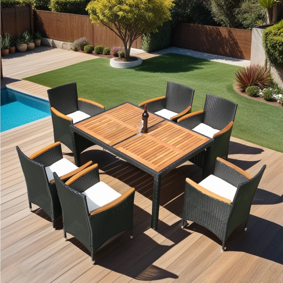 Click here for Streamdale 7-Piece Wicker Dining Set with Acacia T... prices
