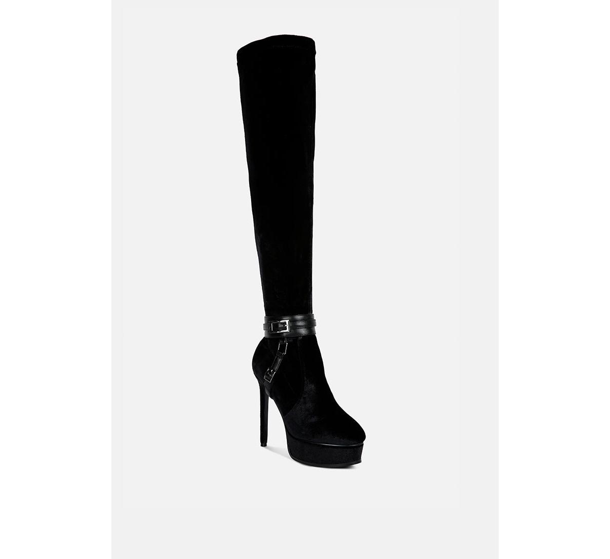 Click here for Bison Womens High Platform Heeled Long Boots - Bla... prices
