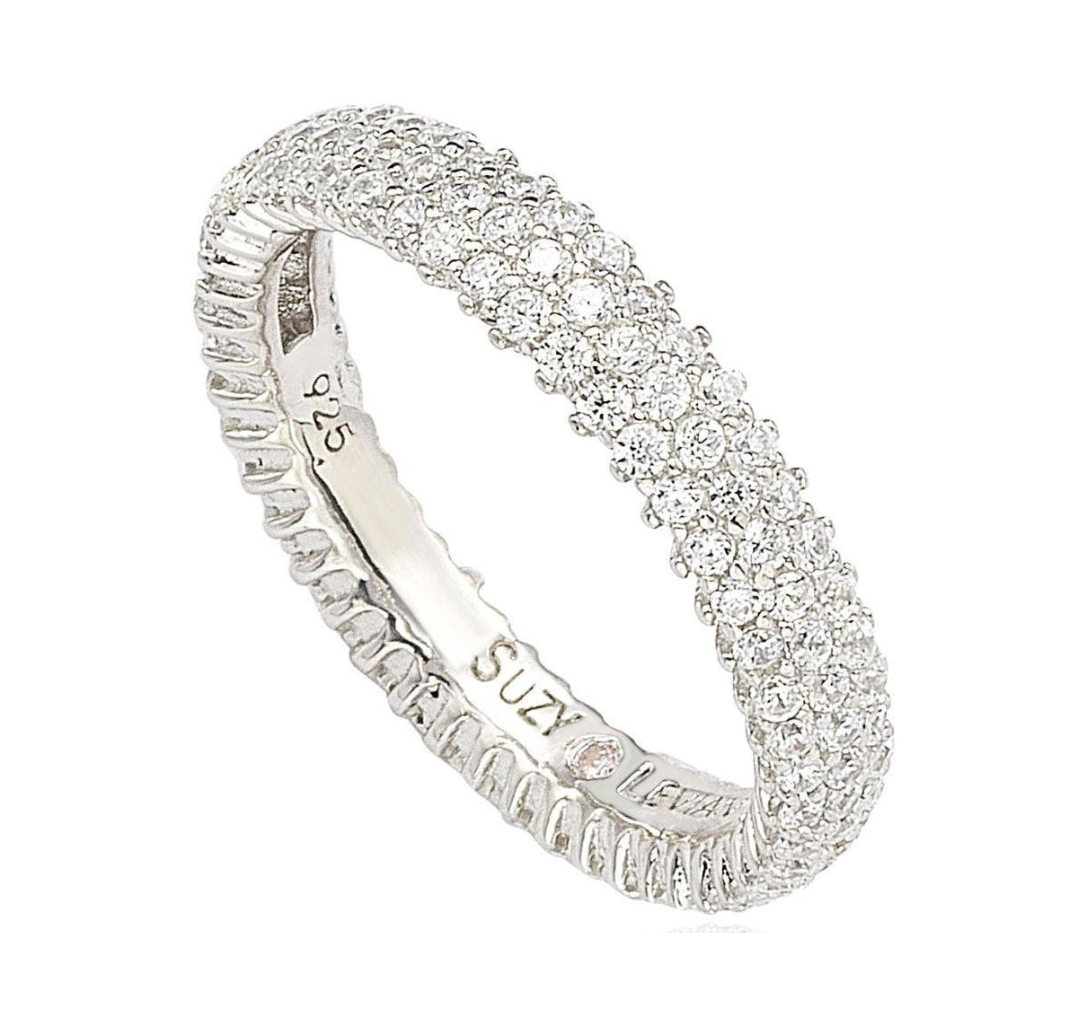 Suzy Levian Sterling Silver Micro-Pave White Cubic Zirconia Eternity Band Ring - Silver