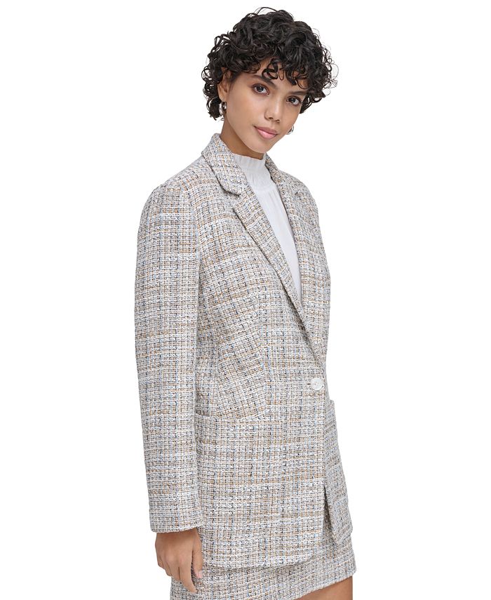 Calvin Klein Women's Tweed One-Button Long Jacket - Macy's