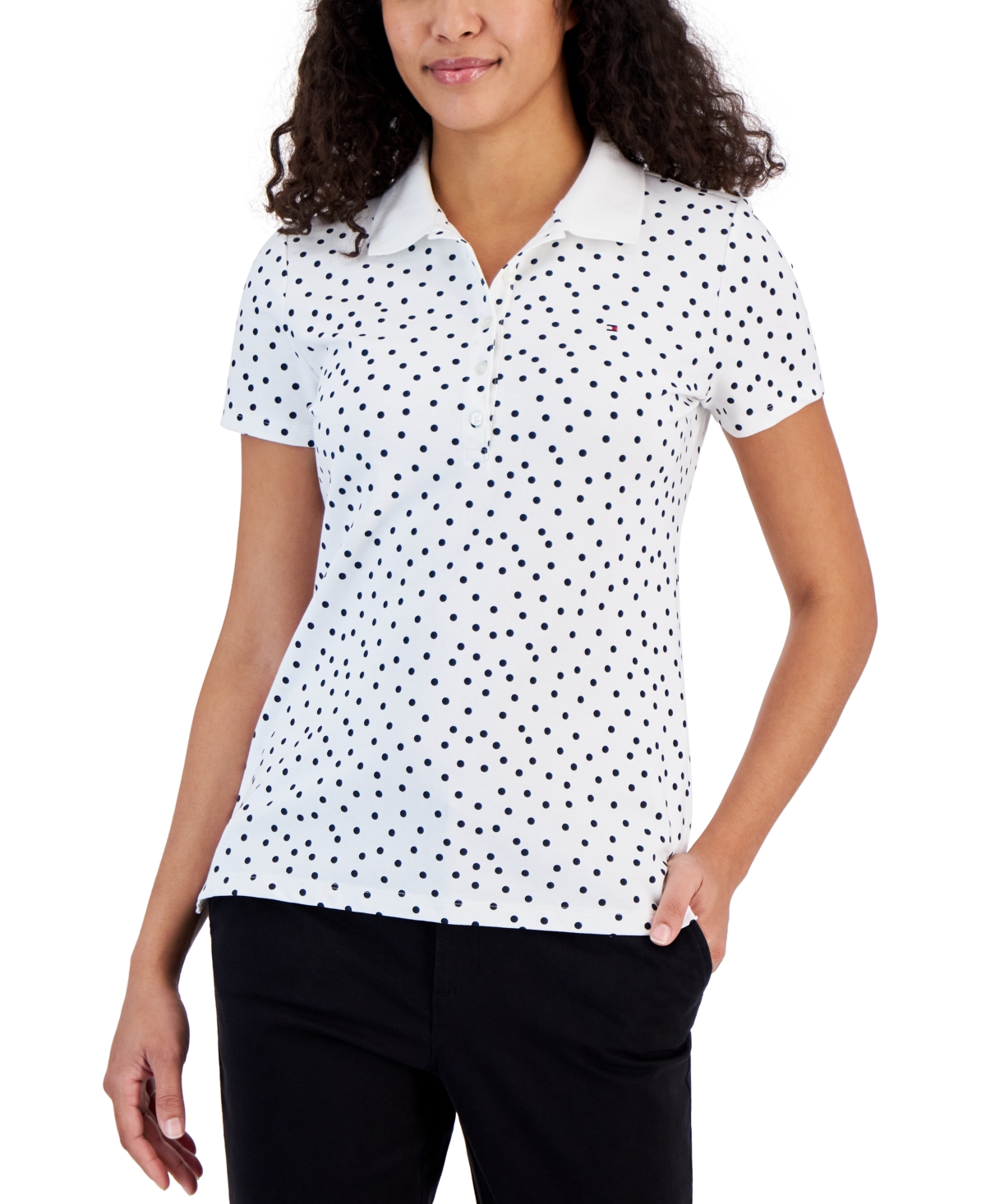 Click here for Tommy Hilfiger Womens Printed Quarter-Button Polo... prices