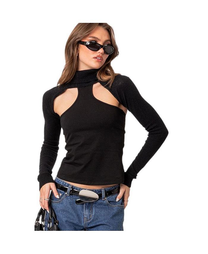 Edikted Women's Turtle neck shrug sweater - Macy's