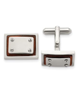 Chisel Stainless Steel Polished Koa Wood Inlay Rectangle Cufflinks - Macy's