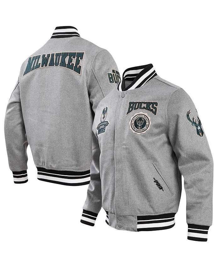 Pro Standard Men's Heather Gray Milwaukee Bucks Crest Emblem Full-Snap ...