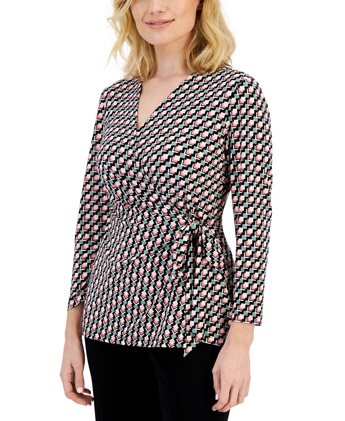 Anne Klein Petite Printed Wrap Top - Macy's