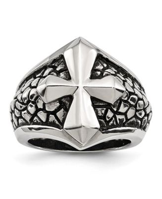Chisel Stainless Steel Antiqued Polished and Textured Cross Ring - Macy's