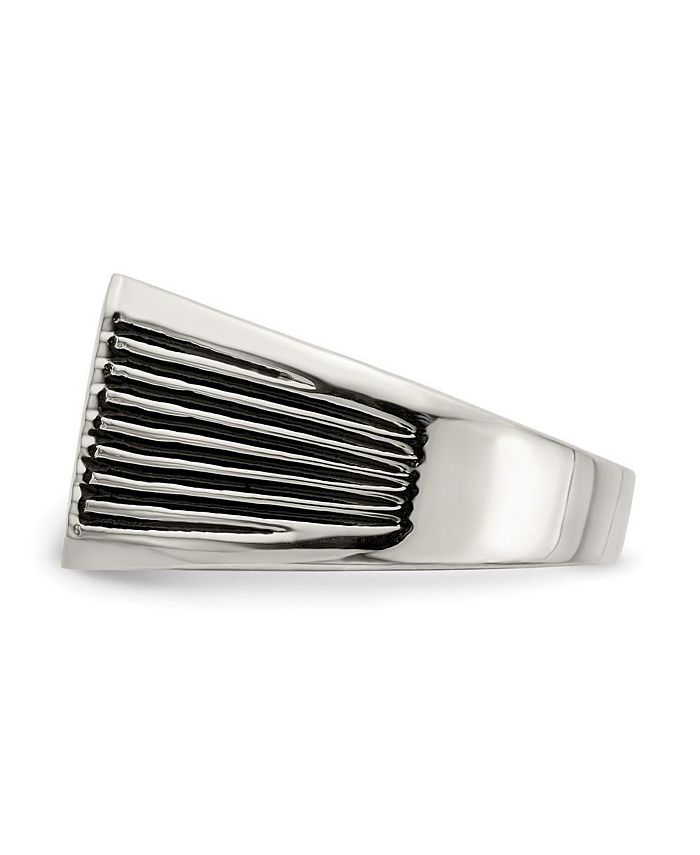 Chisel Stainless Steel Polished with Black Enamel Signet Ring - Macy's